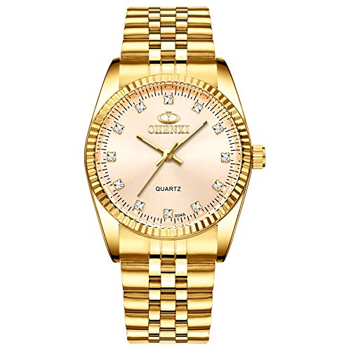 DREAMING Q&P Classic Golden Stainless Steel Unisex Luxury Quartz Wrist Watches Gold