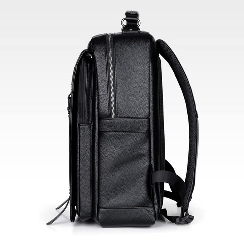HKZHITOU Vintage Leather Laptop Backpack For Men,Men Black Leather College Backpack Travel Waterproof Bags Fit 15.6 Inch Notebook