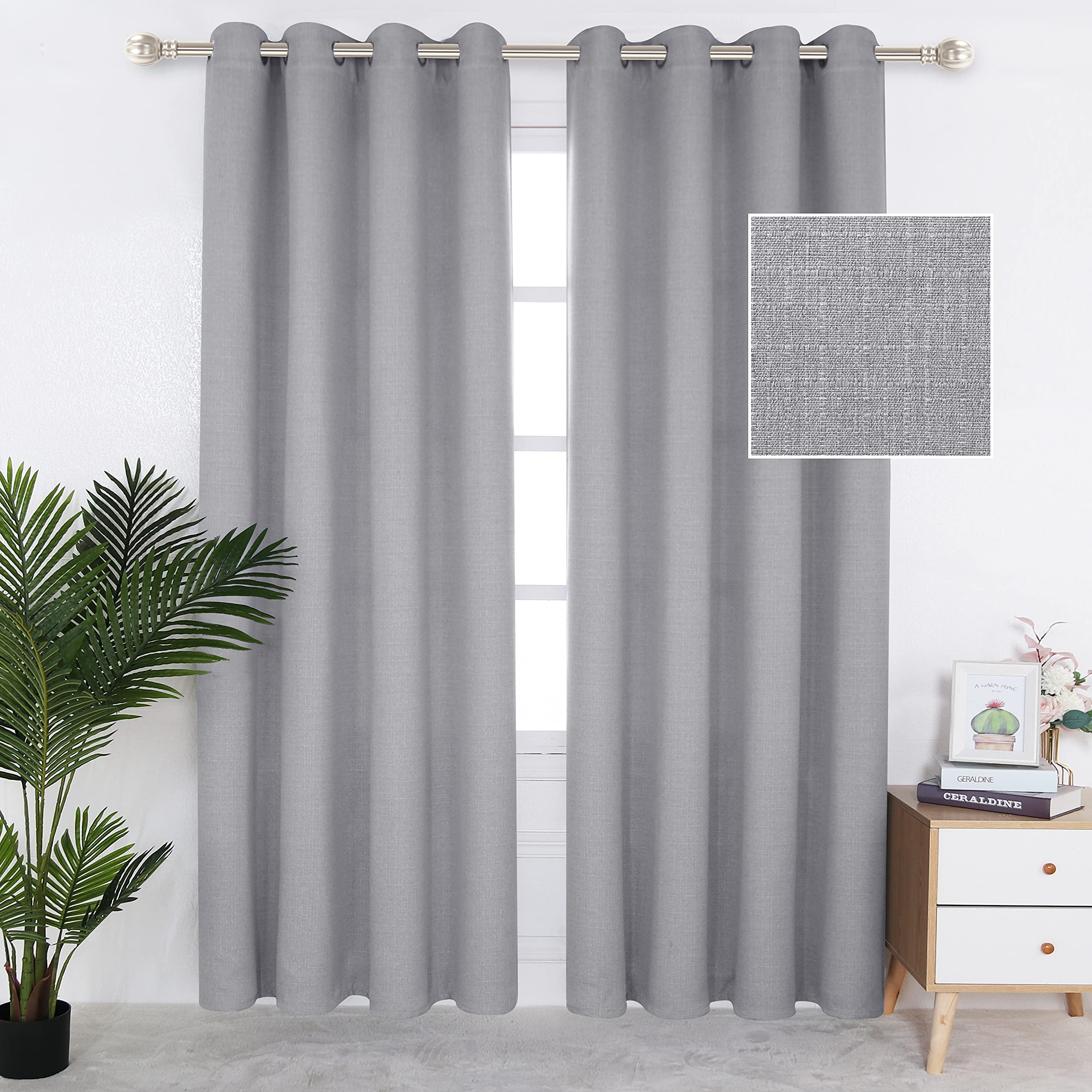 LUSHLEAF Blackout Curtains for Bedroom/Living Room/Kitchen Thermal Insulated Grommet Linen Look Room Darkening Curtain Primitive Window Draperies 2 Panels,52 x 84 inch Grey