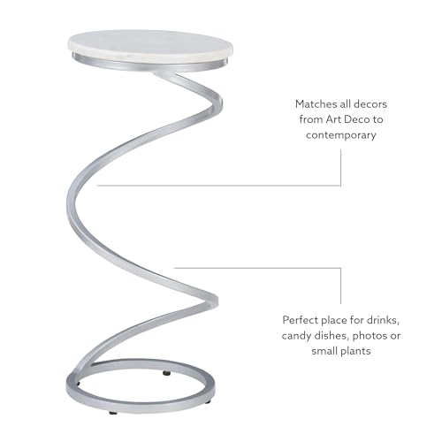 Powell Company Silver Spiral Metal Base with White Marble Top Drink Powell Nora Table