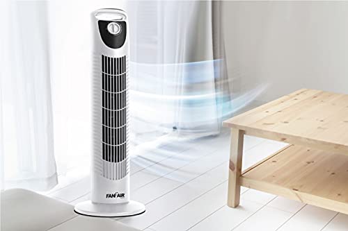 Fanfair 30” Oscillating Tower Fan with 3 Speed Settings and Quiet Operating System, Space Saving and Slim Design, Portable Cooling Fan for Bedroom, Indoor, Office, Studio, Home Use – White Color