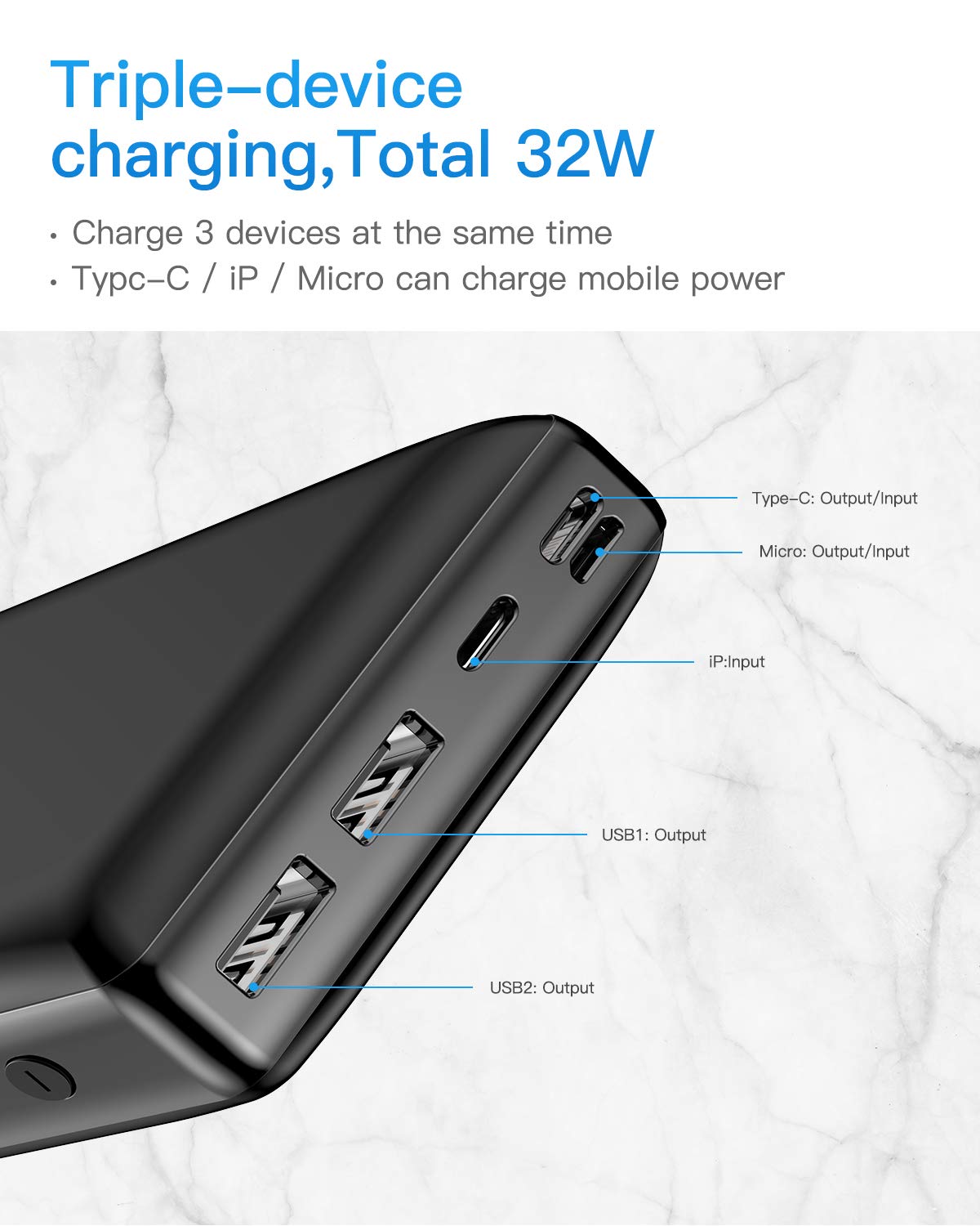 Baseus Power Bank 30000mah, USB C Fast Charging 3A Portable Charger, 3 Output Ports Battery Pack Phone Charger for iPhone, IPad, Mac, Samsung Galaxy, Pixel and airpods. (Black)