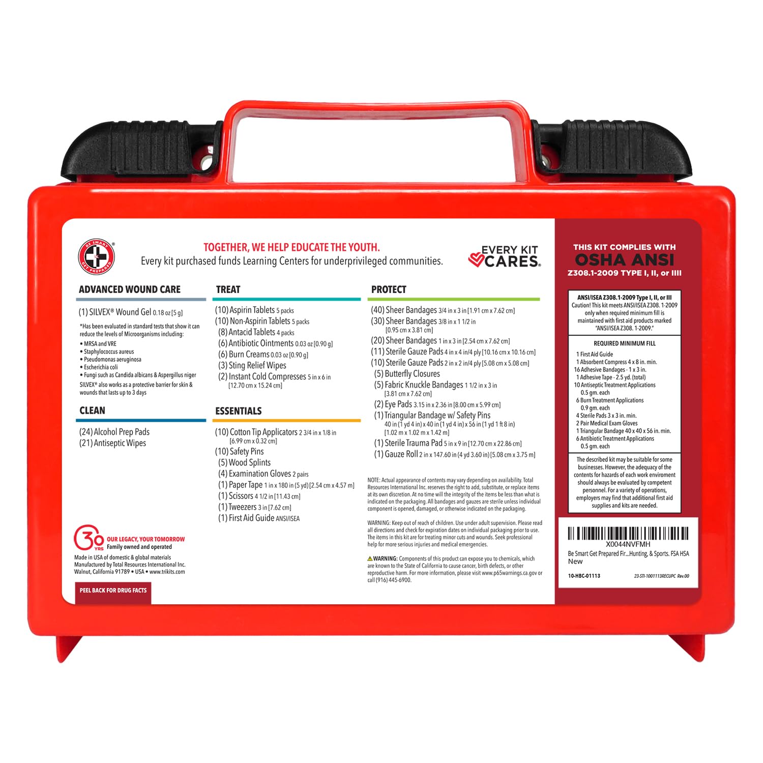 Be Smart Get Prepared OSHA/ANSI First Aid Kit - 50 Person, 250 Pieces - Designed for Home, Business, School, Industrial, and Restaurants - Compact & Portable