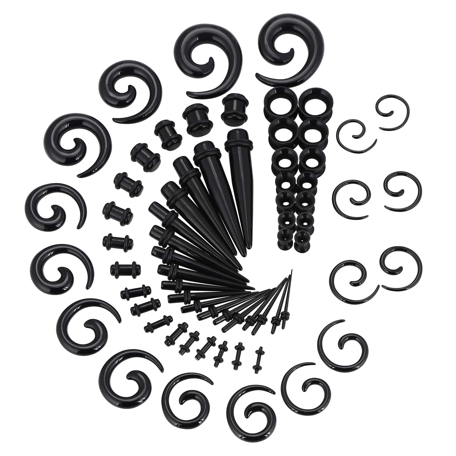 Beautidots 68 Pieces Ear Stretching Kit 14G-00G Gauges Expander Kit Acrylic Tapers Silicone Tunnels Spiral Tapers Body Piercing Jewelry Set