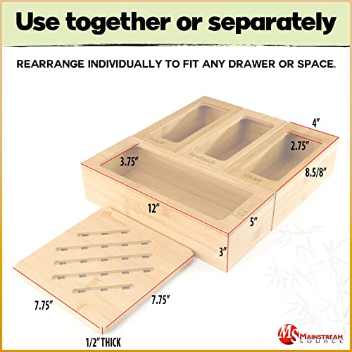 Mainstream Source® Bamboo Zip Bag Organizer Set – Baggie Organizer Set for Snacks and Sandwiches, Holds Quart & Gallon Ziplock Bags, Includes Bamboo Trivet