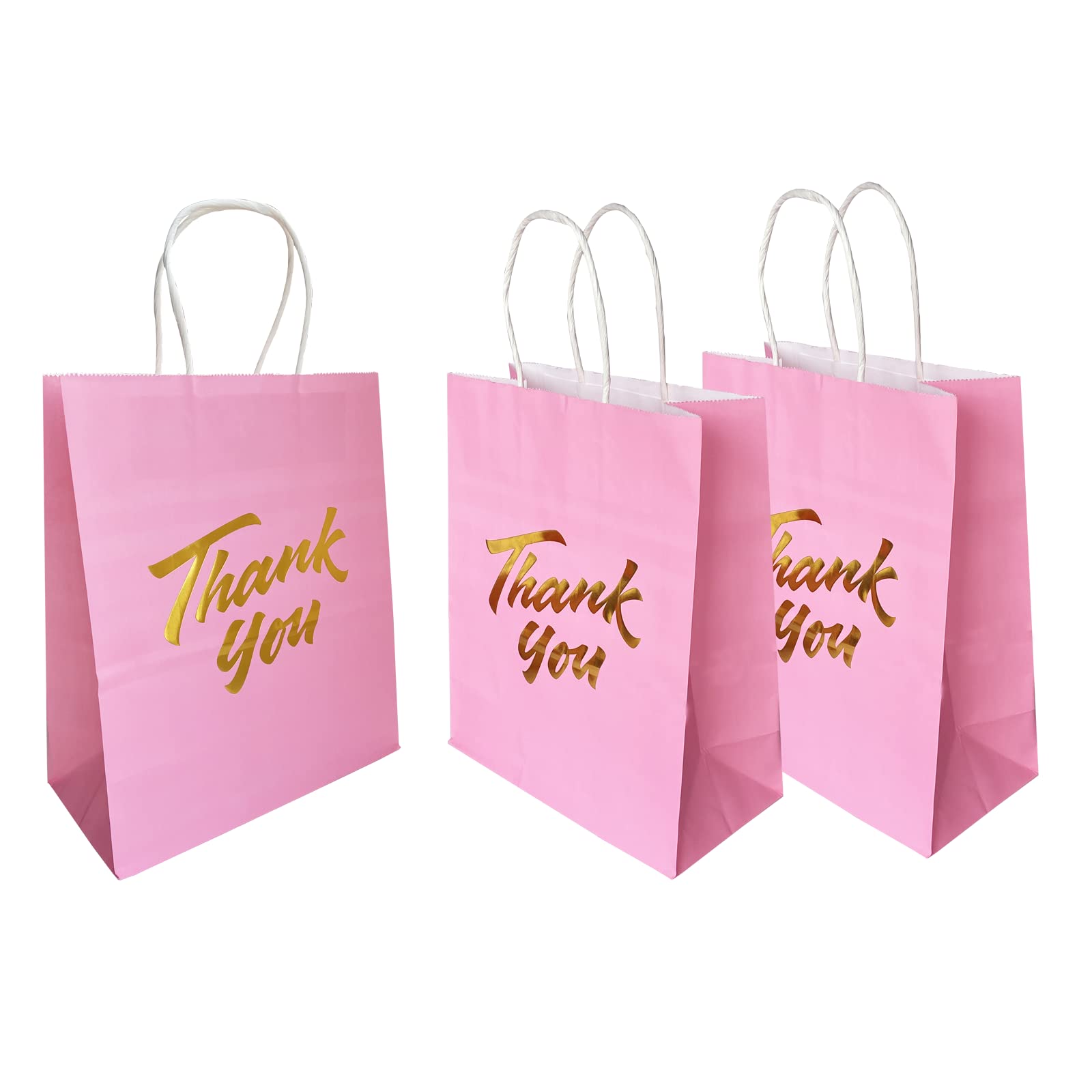XIAMUY 50Pcs Gift Bags Medium, 8x4.25x10 Inch Paper Bags For Gifts, Thank You Gift Bags With Handles, Pink Shopping Bags, Paper Gift Bags For Christmas, Holiday, Business