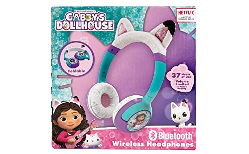 eKids Gabbys Dollhouse Kids Bluetooth Headphones, Wireless Headphones with Microphone Includes Aux Cord, Volume Reduced Kids Foldable Headphones for School, Home, or Travel