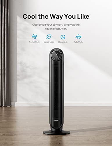 Dreo Tower Fan for Bedroom, 24ft/s Velocity Quiet Cooling Fan, 90° Oscillating Fans for Indoors with 4 Speeds, 4 Modes, 8H Timer, Bladeless Fan, Standing Floor Fans, Black, Nomad One (DR-HTF007)