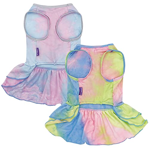 cyeollo 2 Pack Tie Dye Dog Dress Stretchy Dresses Breathable Pet Soft Dog Clothes for Small Dogs Girl