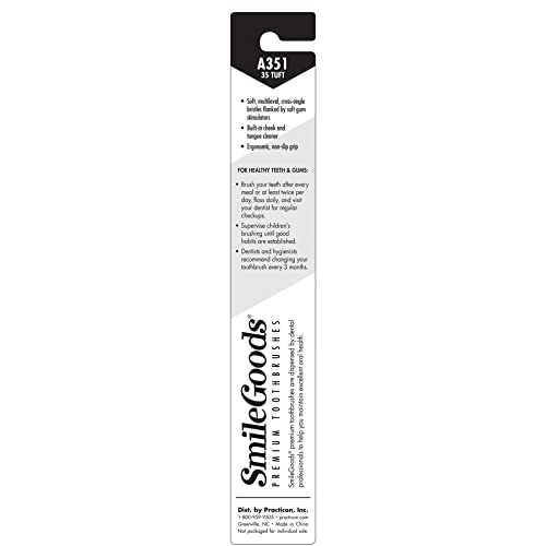 SmileGoods A351 Toothbrush, 35 Tuft, Soft Bristle, Individually Packaged Toothbrushes, Assorted Colors, Bulk Pack of 72