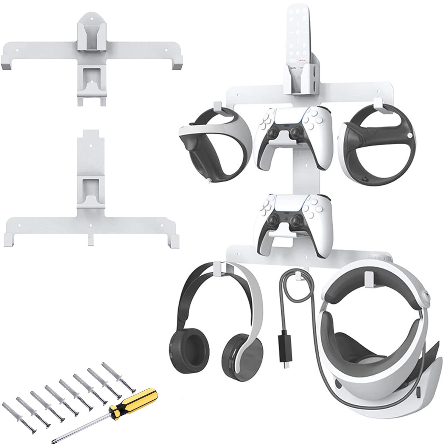 CapzoStone VR Wall Mount Stand for PS5 PS VR2 Set, All in 1 Wall Mount Kit with PS VR 2 Sense Controller and Headset Holder, Compatible with Oculus Quest 2 Accessories