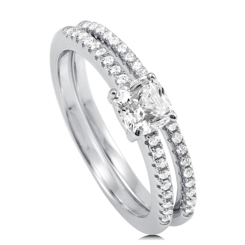 BERRICLE Sterling Silver Solitaire Wedding Engagement Rings 0.6 Carat Cushion Cut Cubic Zirconia CZ Ring Set for Women, Rhodium Plated Size 8