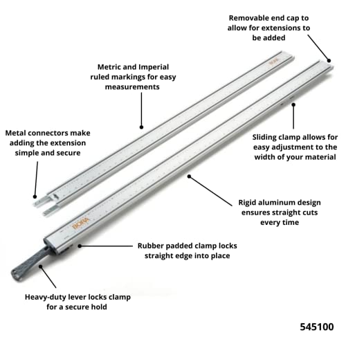 BORA 4-piece WTX Deluxe Set, Straight Cut Guide for Circular Saws, Includes 24-Inch & 50-Inch WTX Clamp Edges, 50-Inch Extension, Saw Plate, 545410