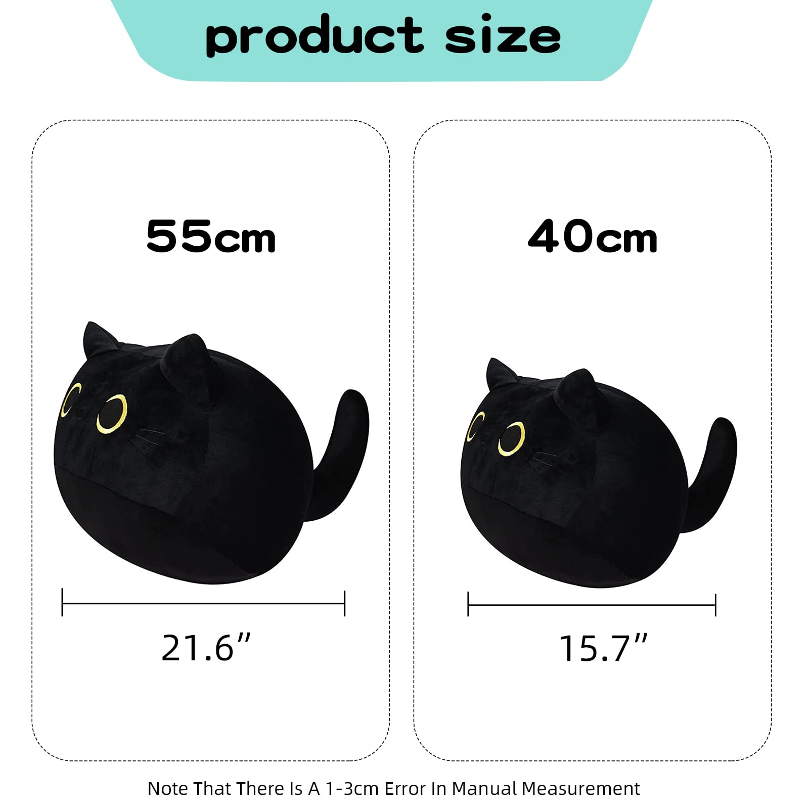 YesMora Black Cat Plush,Cat Pillow,Black Cat Plush Toy Black Cat Plushies Creative,Black Cat Pillow Black Cat Plushie,Black Cat Gifts (21.6 in)