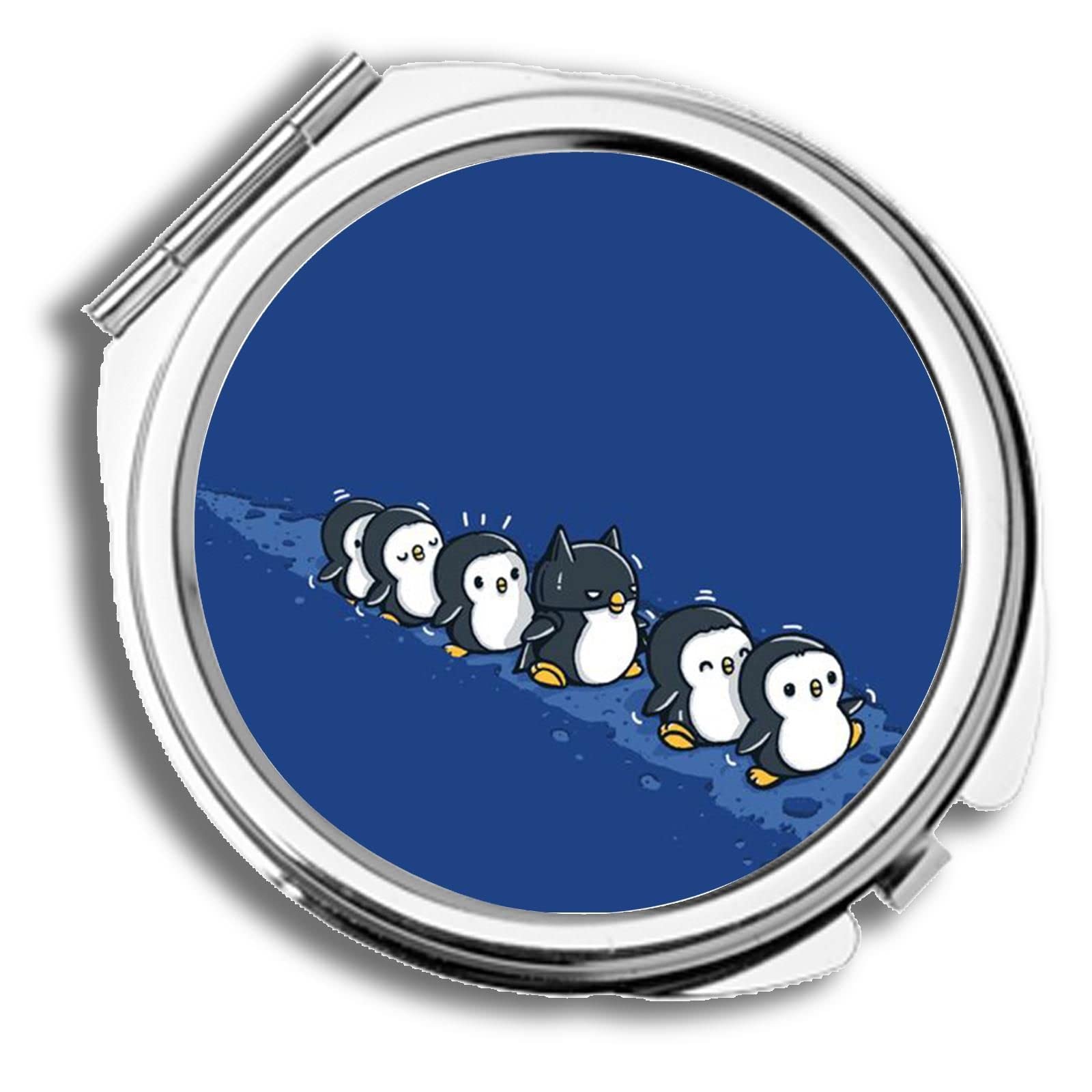 Beautify Metallica Cosmetic Mirror with Black Penguins Puppy
