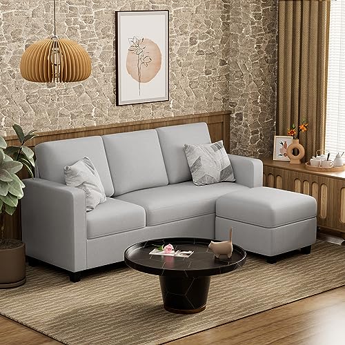 Flamaker Sectional Couch, Sofa Couch for Living Room, L-Shaped Couch with Reversible Chaise, Fabric Small Couches for Apartment, Small Spaces (Grey)