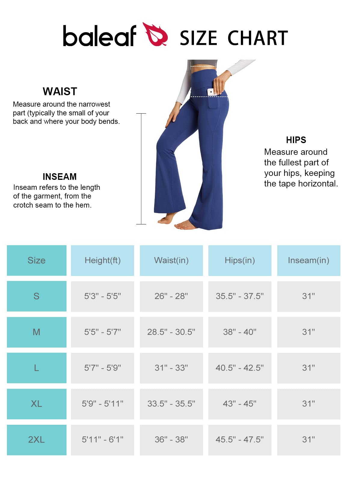BALEAF Women's Flare Leggings with Pockets, Flare Pants Bootcut Yoga Pants High Waist Workout Casual Tummy Control Black 29" L