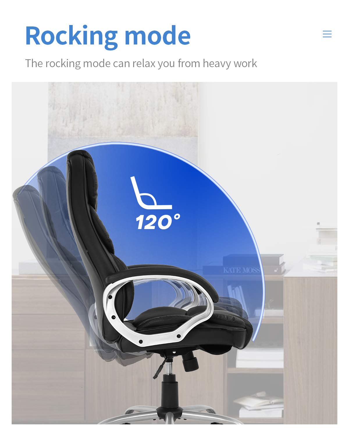 Office Chair Massage Desk Chair High Back Adjustable Ergonomic Computer Chair with Lumbar Support Headrest Armrest Task Chair Rolling Swivel PU Leather Executive Chair, Black