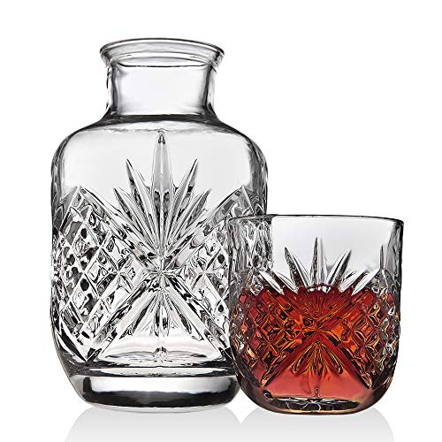 Lefonte Crystal Bedside Night Carafe Pitcher and Water Glass Tumbler Set, Bedroom Nightstand Water Pitcher and Cup Set