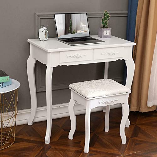 Dressing Table, 4 Drawers with Mirror Makeup Dressing Table Set White Bedroom Dressing Furniture, Small Vanity Table for Bedroom, White Vanity Desk,Small Vanity CYJCFCDUS