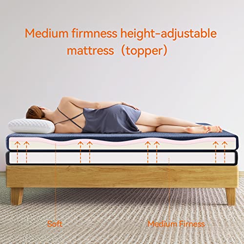 Erdoru 2 Inch Memory Foam Mattress Topper with Removable and Washable Cover, Pressure-Relieving Layers/CertiPUR-US Certified, 2" Comfort Topper(Blue, Queen)
