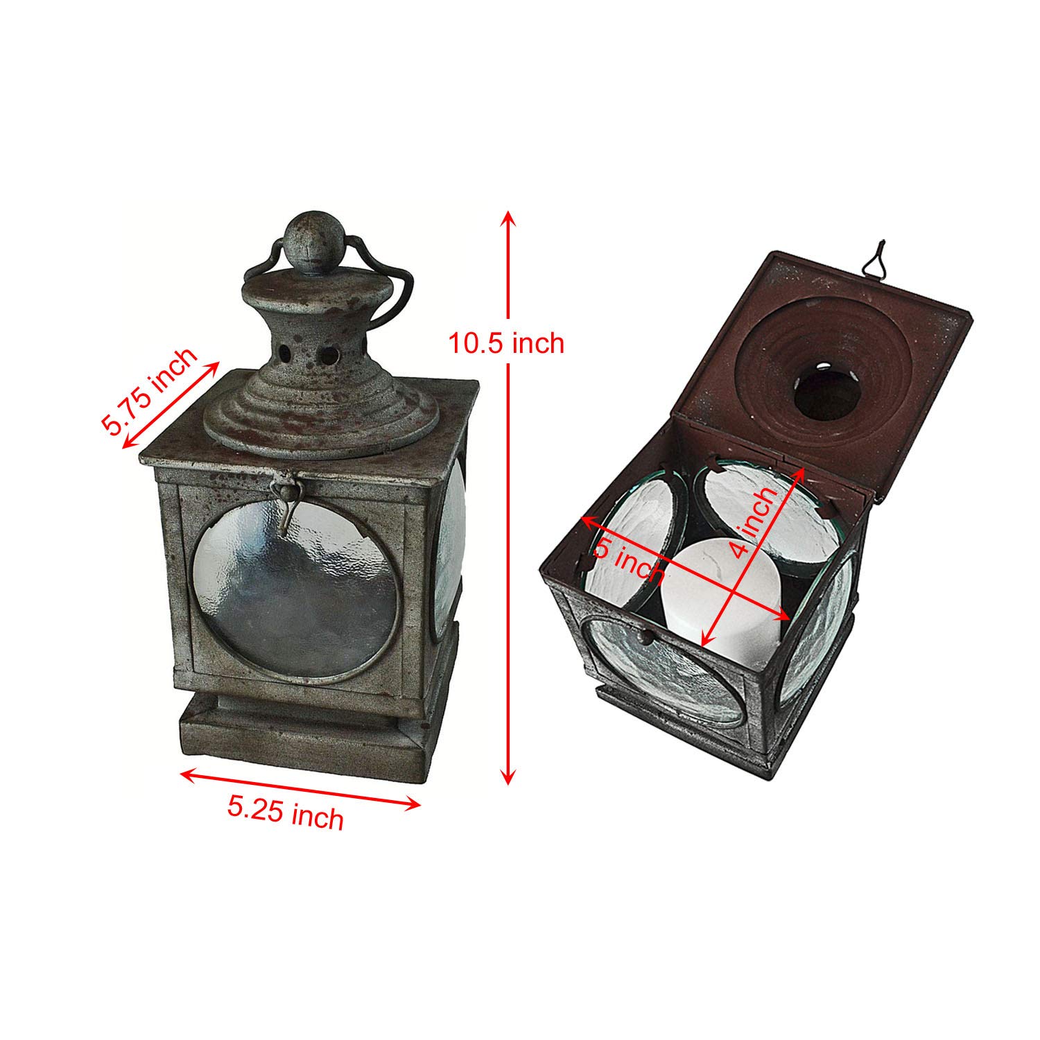 Metal Square Hanging Candle Lantern for Home Living Room Outdoor Outside Garden Yard Patio, Curved Glass Insert