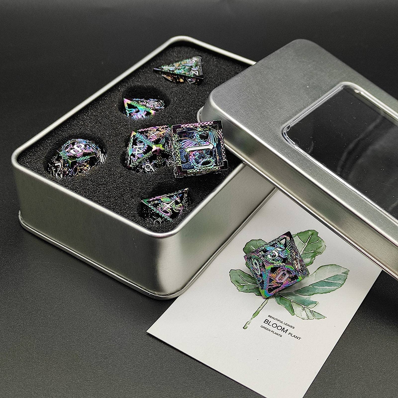 Metal Hollow DND Dice Set D&D Dungeons and Dragons Polyhedral 7-Piece RPG MTG Dice Gift D20 D6 Role Playing Pathfinderboard Game Accessories Digital Teaching Metal Box-Gold