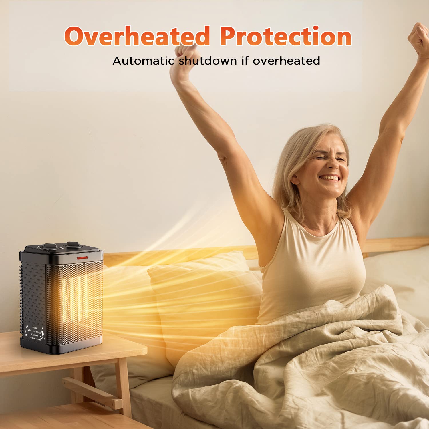 Faryuan Space Heater, Portable Electric Ceramic Heater, Small Space Heater with Thermostat, 2S Fast Heating, Overheating & Tip-Over Protection, 1500W Heater for Indoor Use, Office, Home