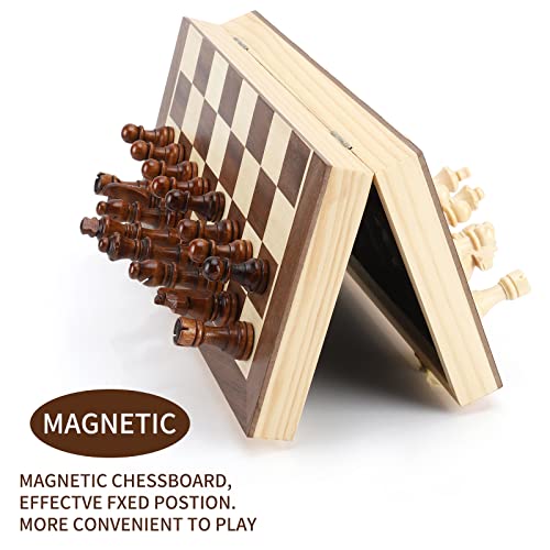 Hnoerin Chess Board, Chess Sets for Adults, Magnetic Chess Set Wooden Travel Chess Set for Kids, Folding Chess Board Set with Crafted Chess Pieces Includes Extra Queens, Great Gifts for Friends