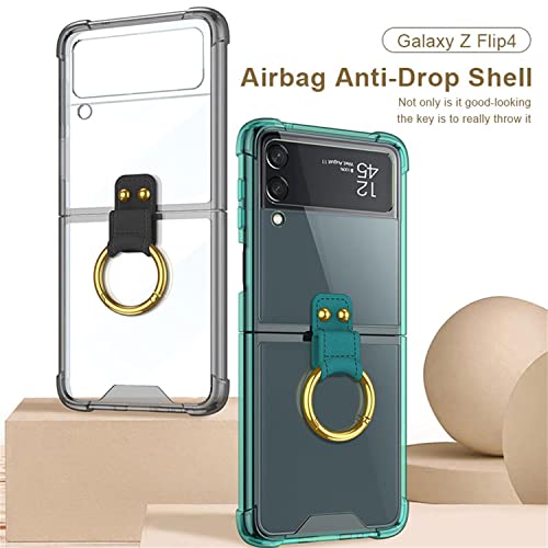 FYTON Galaxy Z Flip 4 Case with Ring, Z Flip 4 Case with Ring Holder, Four-Corner Bubble Anti-Fall Protective Phone Case for Samsung Galaxy Z Flip 4 5G (2022), Crystal