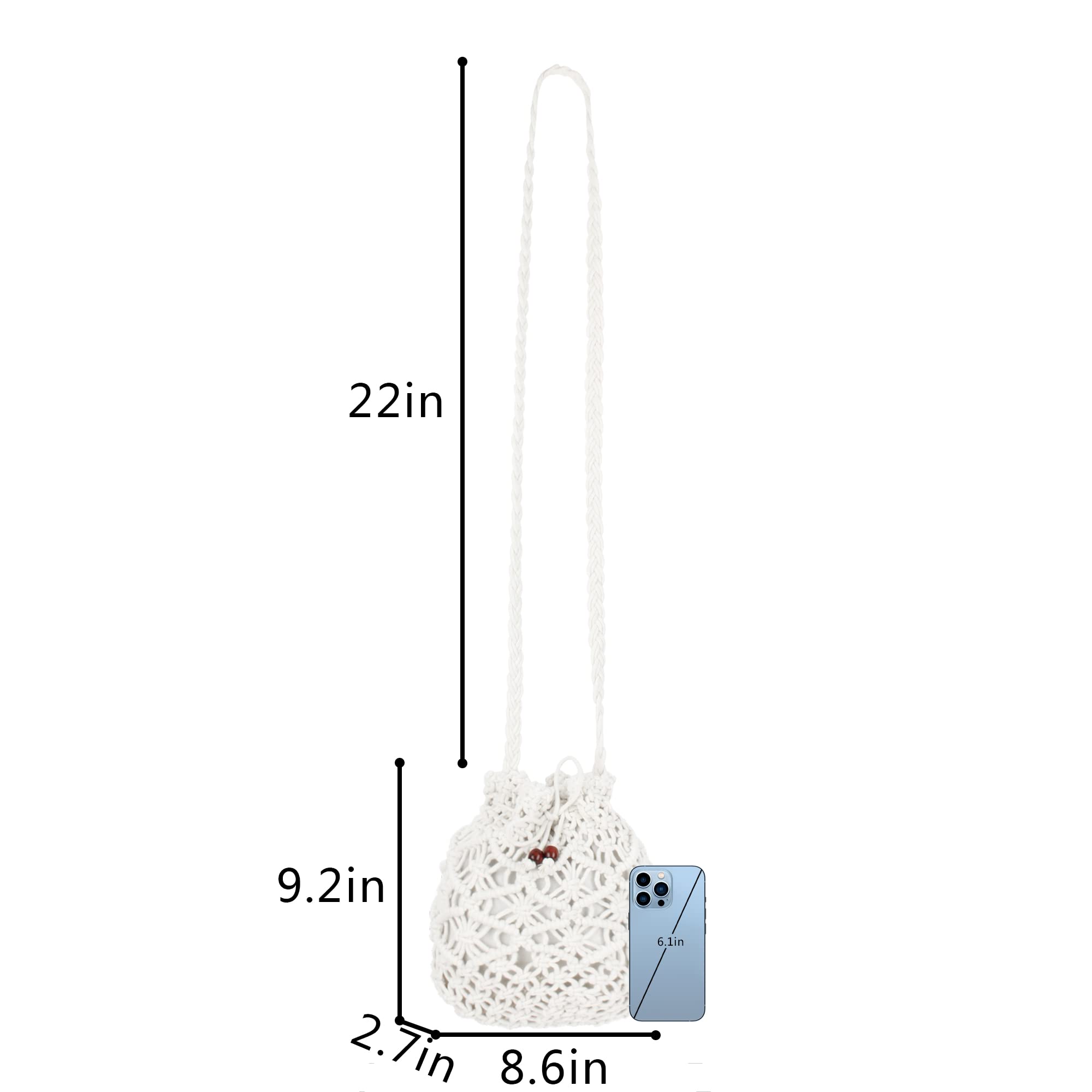 Meyaus Women Mini Cotton Crochet Crossbody Bag Summer Beach Shoulder Bag Drawstring Purse