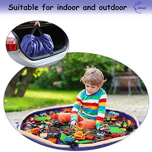 Toy Storage Mat Bag by Drawstring for Lego - Play Mat Bag Toy Storage Container for Kids with Cap can as Gift(2Pcs = Big Blue + Mini Yellow)