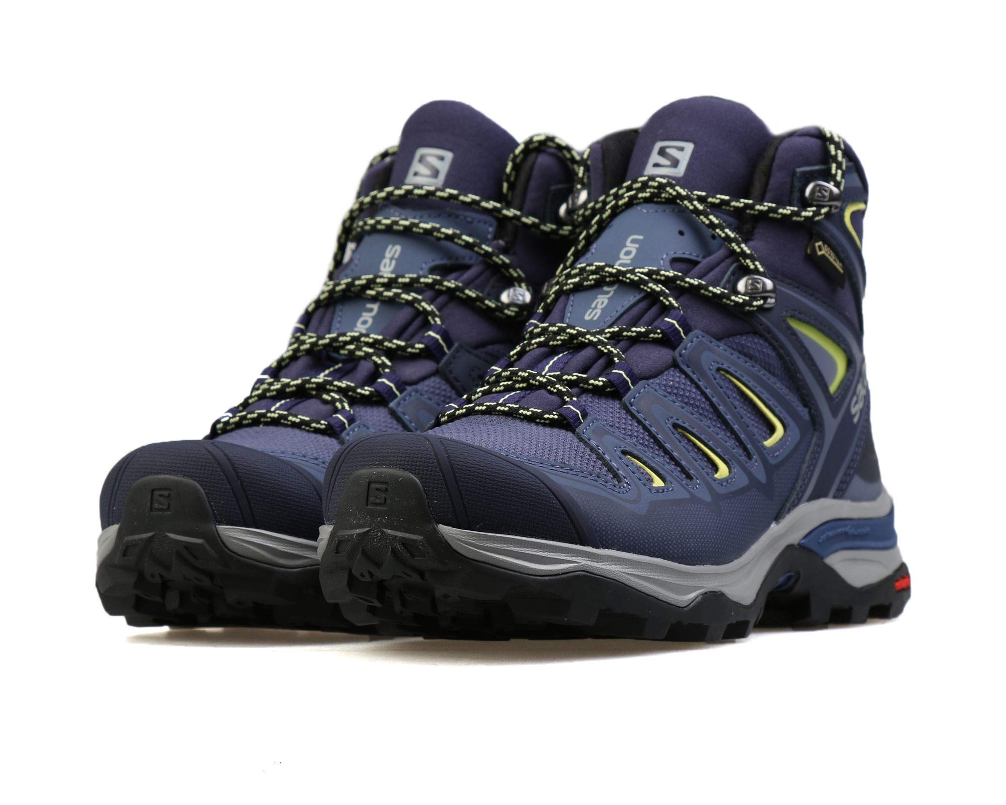 Salomon X Ultra 3 MID Gore-TEX Hiking Boots for Women, Crown Blue/Evening Blue/Sunny Lime, 10.5 Wide