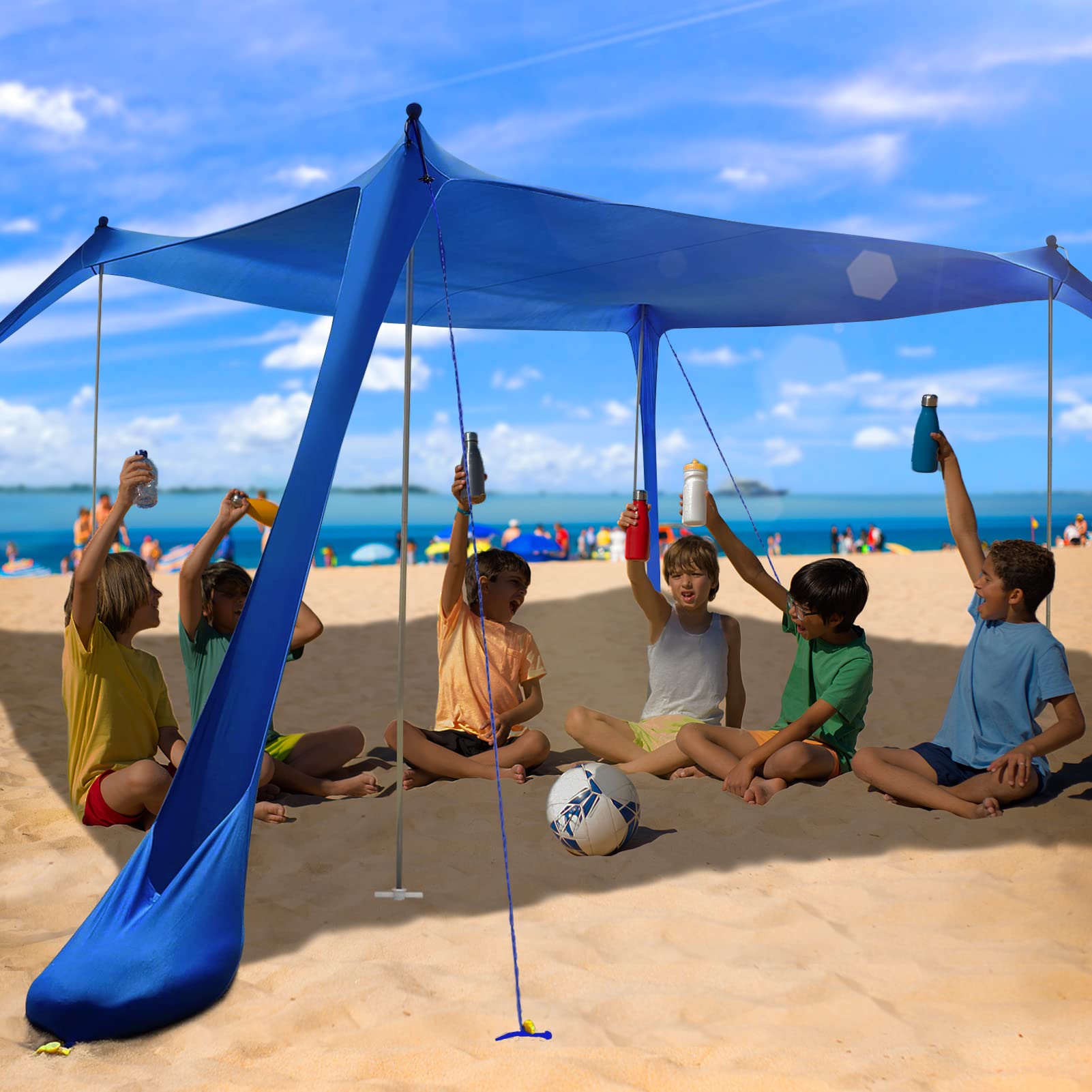 Beach Canopy Tent Sun Shade, 10x10 FT Beach Shade Canopy UPF 50+ Beach Tent Sun Shelter Upgraded Stability in Wind with 4 Sand Anchors 4 Windproof Ropes 8 Ground Stakes for Beach Trips Camping Picnic