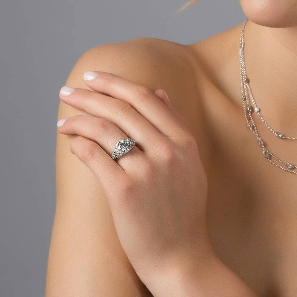 BERRICLE Sterling Silver Halo Wedding Engagement Rings Round Cubic Zirconia CZ Art Deco Ring for Women, Rhodium Plated Size 8