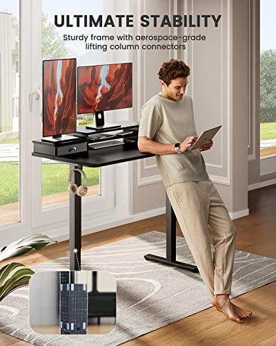 Ergear ErGear Electric Standing Desk with Double Drawers, 48x24 Inches Adjustable Height Sit Stand Up Desk, Home Office Desk Computer Workstation with Storage Shelf, Black (EGESD5B-1)