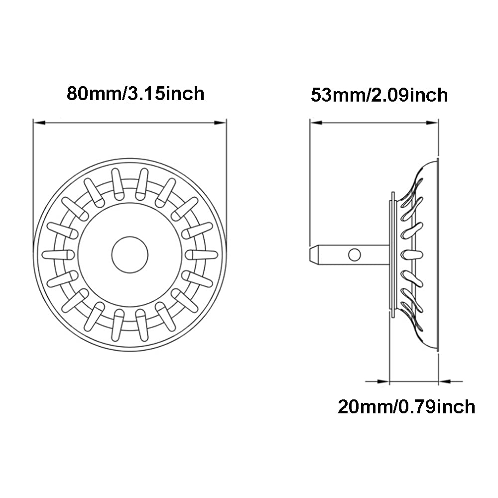 Sink Strainer Plug, Kitchen Sink Waste Strainer Plug, Stainless Steel Strainer Plug for Kitchen Bathroom Sink Diameter 80mm-2PCS