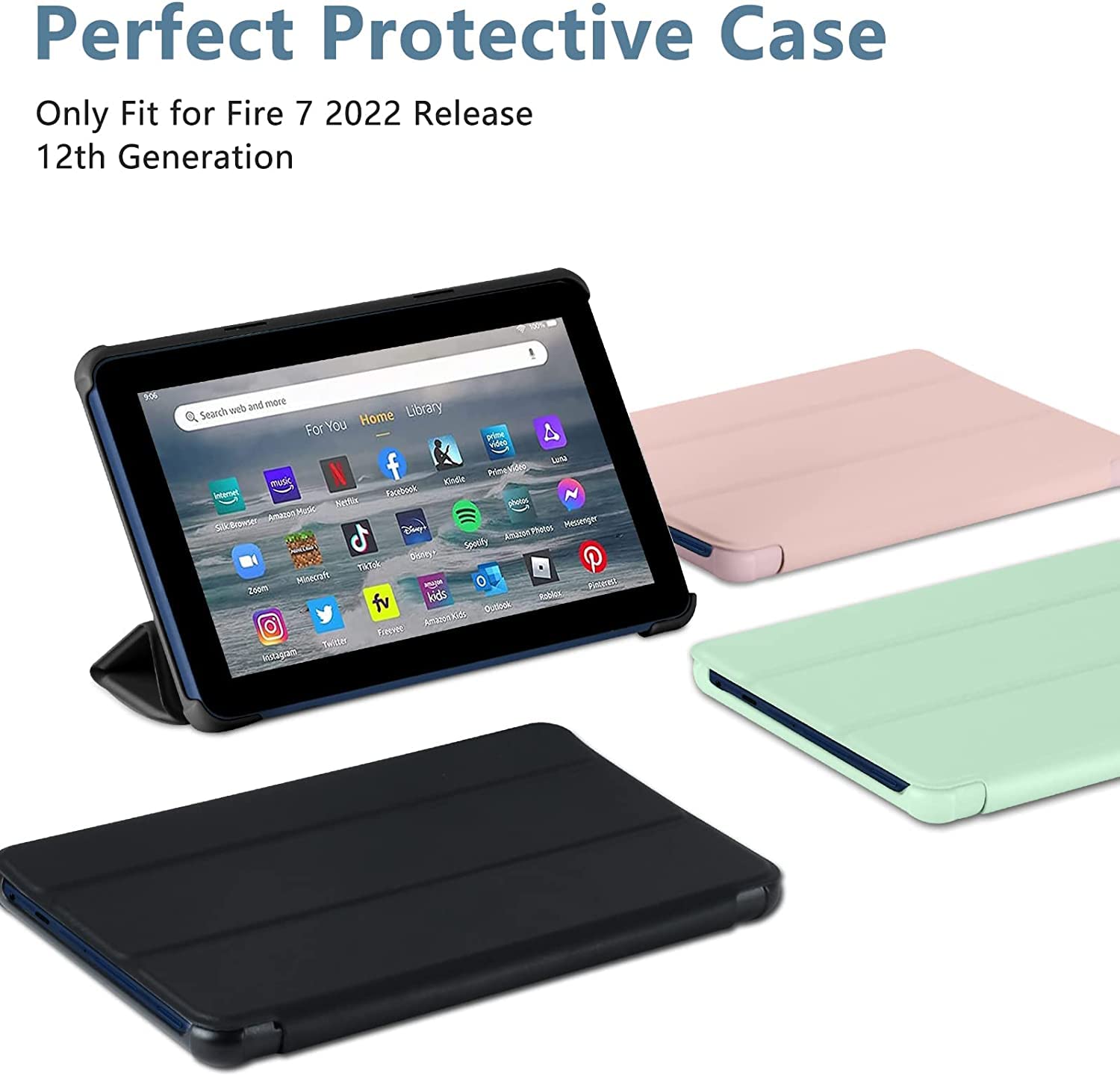 Case Fits Amazon All-New Kindle Fire 7 Tablet (2022 Release-12th Gen) Latest Model 7",Trifold Stand - Ultra Light Slim Fit Protective Cover with Auto Wake/Sleep (Black)