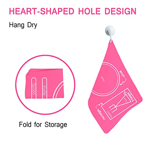 Kids Silicone Placemats, Baby Montessori Placemats for Kids Toddler Children Reusable Non-Slip Table Setting Mats for Restaurant (Purple/Rose Red)