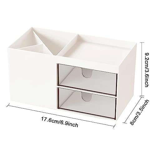 Desk Organiser, 5 Compartments, Plastic Table Organiser with Drawer, Multifunctional Desk Organiser, Pen Holder for Pens, Office, Home, School