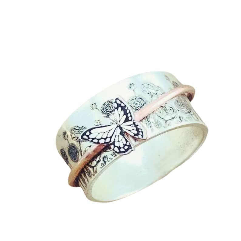 Butterflies Silver Spinner Ring, Fidget Anxiety Relief Rings Personalized Inspirational Gift for Women With Blessing Card Jewelry