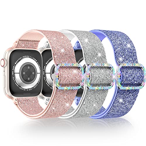 LETOID Stretchy Band Compatible with Apple Watch 38mm 40mm 41mm, 3 Pack Elastic Nylon Straps Women Replacement Braided Sport Solo Loop Wristband for iWatch Series 8 7 6 5 4 3 2 1 SE