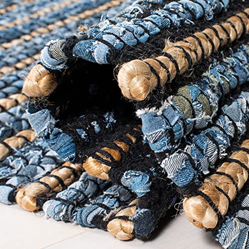 SAFAVIEH Cape Cod Collection Area Rug - 5' x 8', Blue & Natural, Handmade Flat Weave Braided Jute & Cotton, Ideal for High Traffic Areas in Living Room, Bedroom (CAP363A)