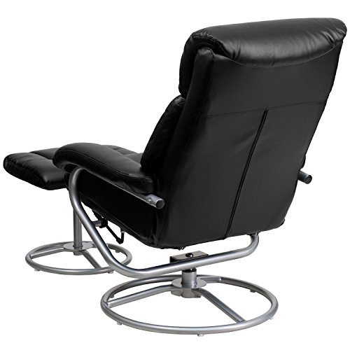 Flash Furniture Barker Contemporary Multi-Position Recliner and Ottoman with Metal Base in Black LeatherSoft