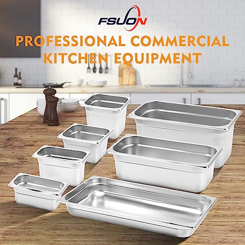 FUSON 4 Pack 1/6 Size 4 Inch Deep Anti Jam Steam Table Pan, NSF, Commercial 18/8 Stainless Steam Pan, Restaurant, Hotel