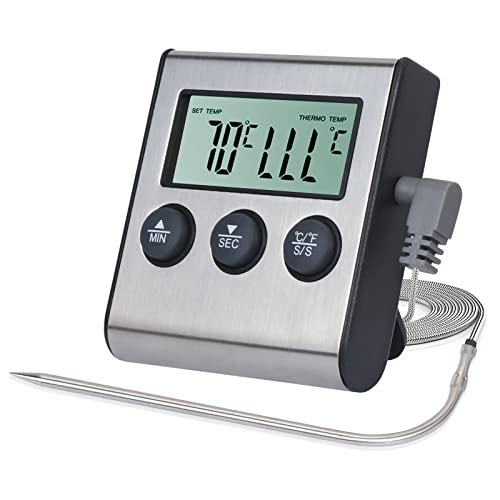 FYY Meat Thermometer, Digital Cooking Thermometer with Stainless Steel Long Food Temperature Probe and Alarm Timer for Liquids, Oven, Smoker, BBQ, Candy, Oil, Deep Frying Food Sliver