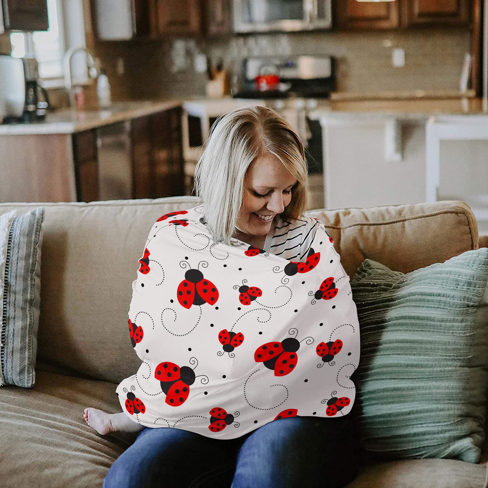 Car Seat Cover for Babies Ladybug Dotted Texture Soft Breathable Infant Stroller/Shopping Cart/High Chair Cover,Stretchy Car Seat Canopy 26''x27.6''