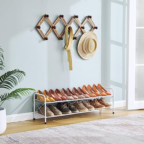 Hoctieon 2 Tier Shoe Rack for Closet, Shoe Rack FreeStanding, Entryway Shoe Shelf, Shoe Storage Organizer, Durable Mesh Style Shoe Rack, White