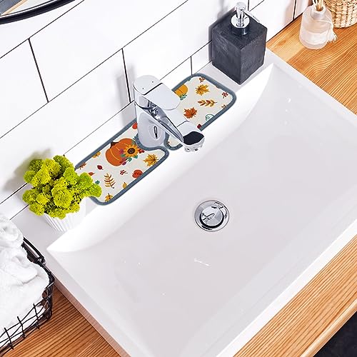 Kitchen Faucet Mat Splash Guard 3 Pieces Autumn Orange Pumpkins Sunflowers Absorbent Faucet Sink for Bathroom Counter,Faucet Counter Water Stains Preventer Drip Catcher
