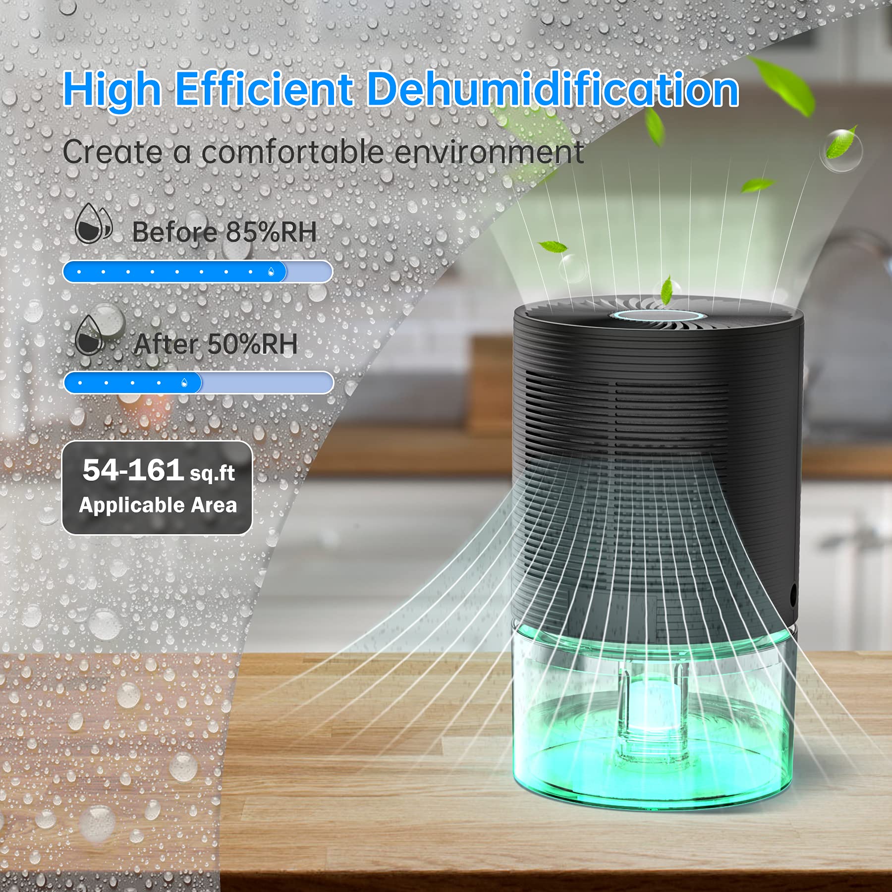 KIoudic Dehumidifier 2300 Cubic Feet (218 sq ft) Mini Dehumidifier for Damp Portable and Ultra Quiet Small Dehumidifier With Visual Water Tank for Basements, Home, Bedroom, Wardrobe Use